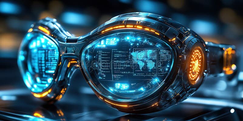Futuristic Augmented Reality Goggles Displaying Data with Vibrant Blue ...