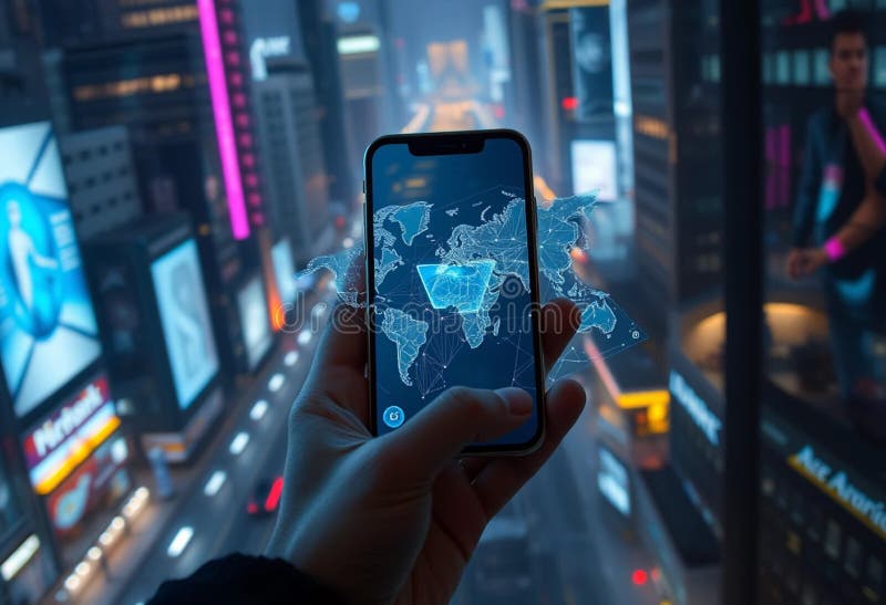 Futuristic Augmented Reality Interface on Smartphone in a Cyberpunk ...