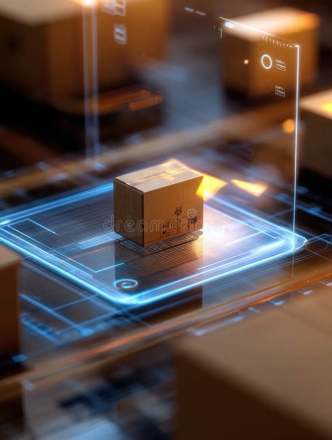 Futuristic Augmented Reality Parcel Tracking Interface Showcasing a ...