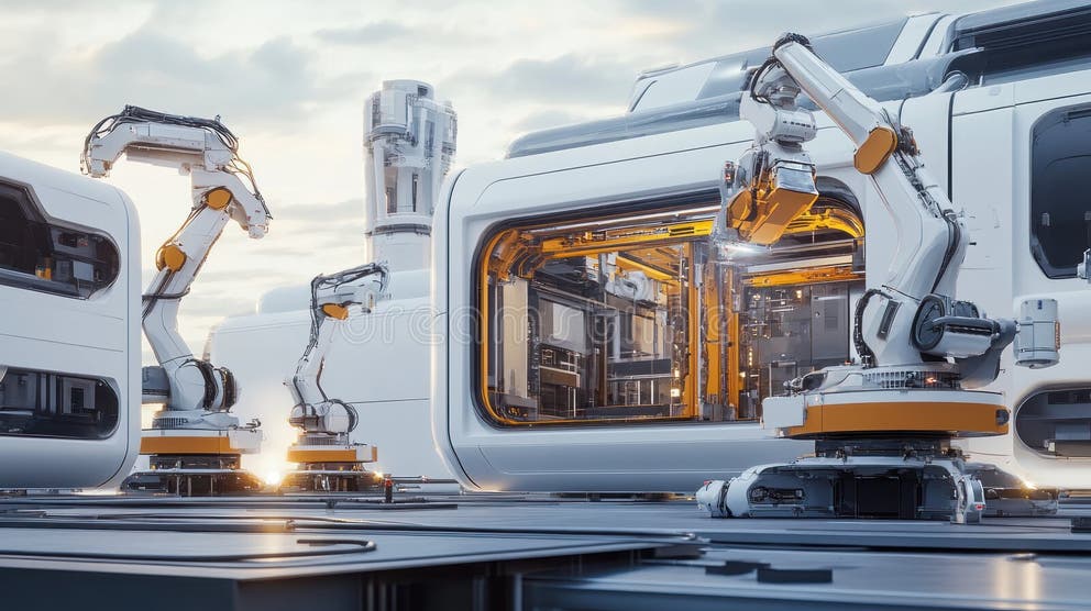 Futuristic Robotic Assembly Line Concept Stock Illustration ...