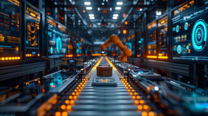 Futuristic Automated Factory With Advanced Robotics Generative Ai Stock Illustration