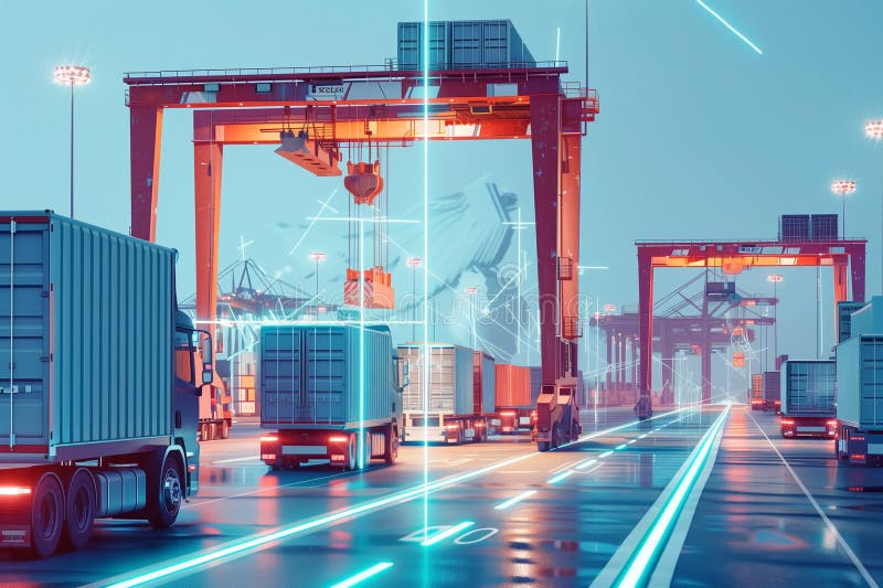 Futuristic Automated Port System with AI-Driven Cranes and Cargo ...