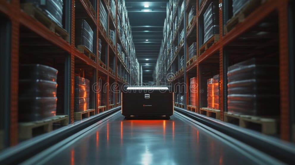 Futuristic Automated Warehouse Featuring Advanced Robotics and ...