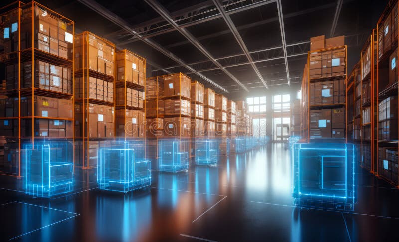 Futuristic Automated Warehouse Interior with Digital Inventory ... Futuristic Automated Warehouse Interior with Digital Inventory ...