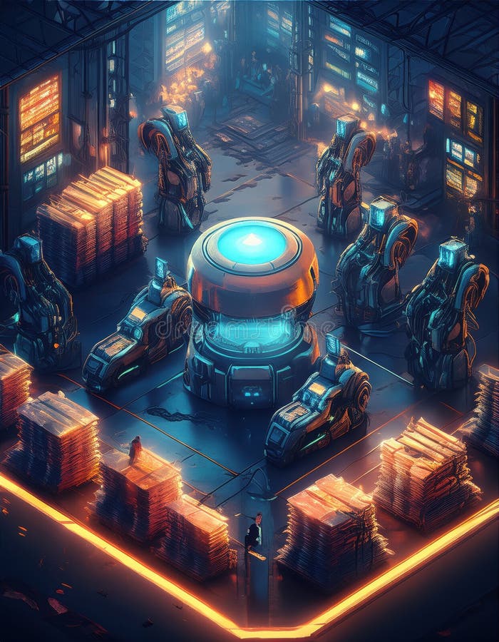 Futuristic Automation in a Vibrant Workspace Stock Image - Image of ...