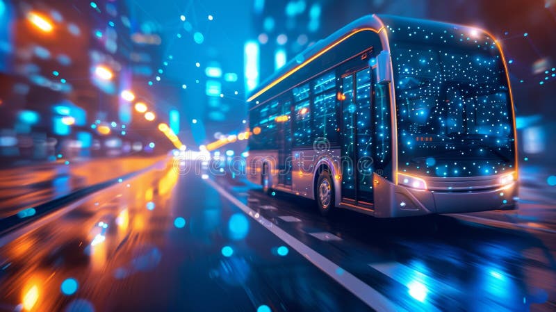 Futuristic Autonomous Bus in Smart City Stock Illustration ...
