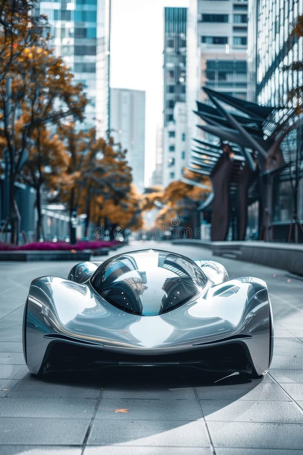 Futuristic Autonomous Car Design Displayed in Modern Urban Setting for ...