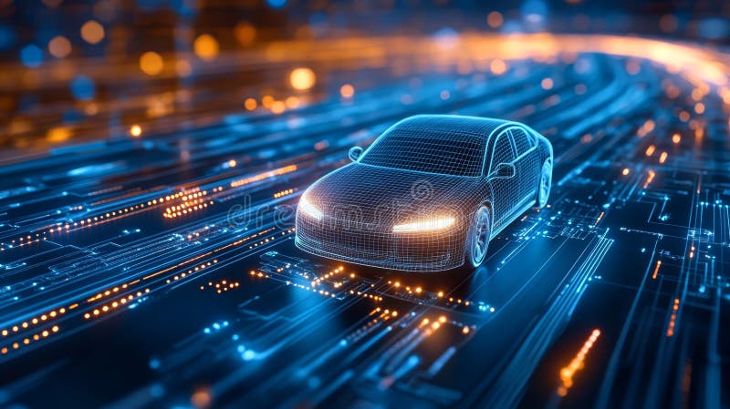 Futuristic Autonomous Car on Digital Highway Stock Illustration ...