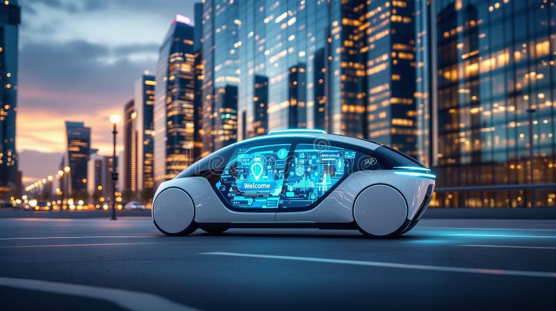 Futuristic Autonomous Car with Digital Interface in a Modern Cityscape ...