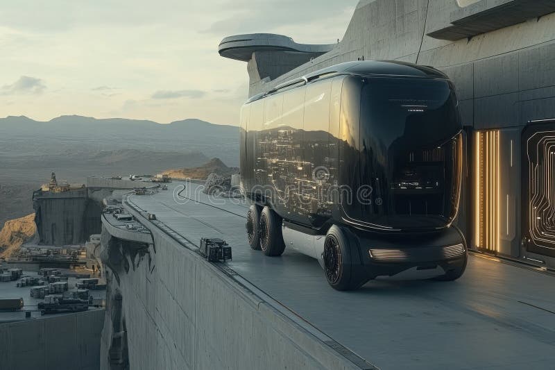 Futuristic Autonomous Cargo Vehicle on Elevated Platform in Sci-fi ...