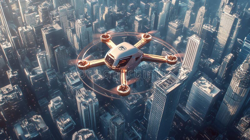 Futuristic Autonomous Delivery Drone Soaring through City Skies - High ...