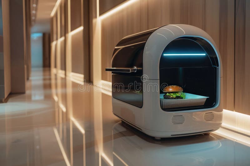 Futuristic Autonomous Delivery Robot with a White Design and a Glowing ...