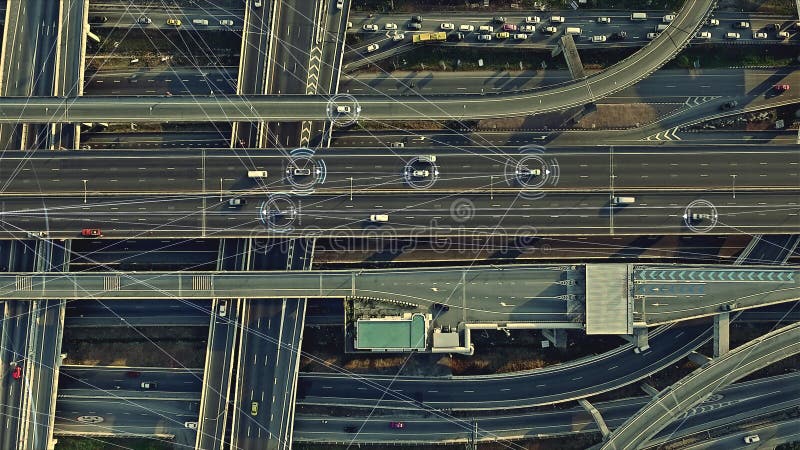 Futuristic Autonomous Driverless Cars on the Elevated Expressway Stock ...