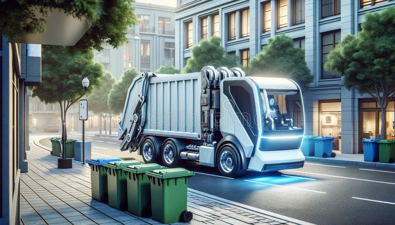 Futuristic Autonomous Electric Garbage Truck of the Future on the ... Futuristic Autonomous Electric Garbage Truck of the Future on the ...