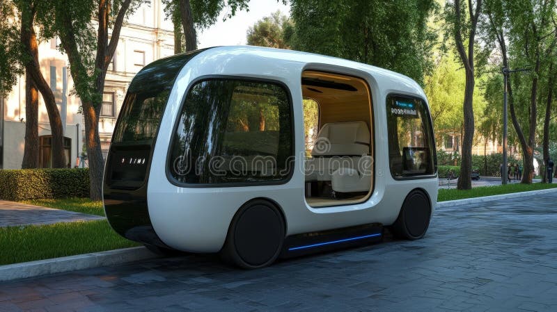 Futuristic Autonomous Electric Shuttle in Urban Park Setting Stock ...