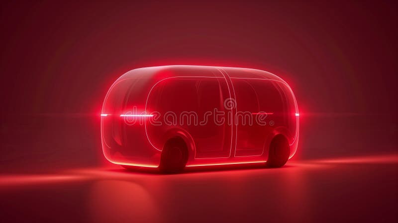 Futuristic Autonomous Electric Vehicle with Red Neon Glow Stock ...