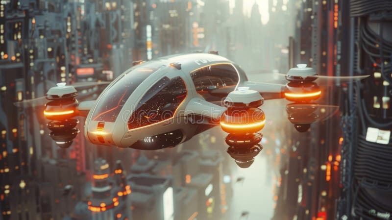 Futuristic Autonomous Flying Car Navigating through a High-tech ...
