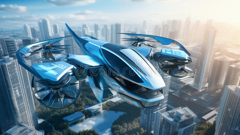 Futuristic Autonomous Hydrogen-powered Aircraft Stock Image - Image of ...