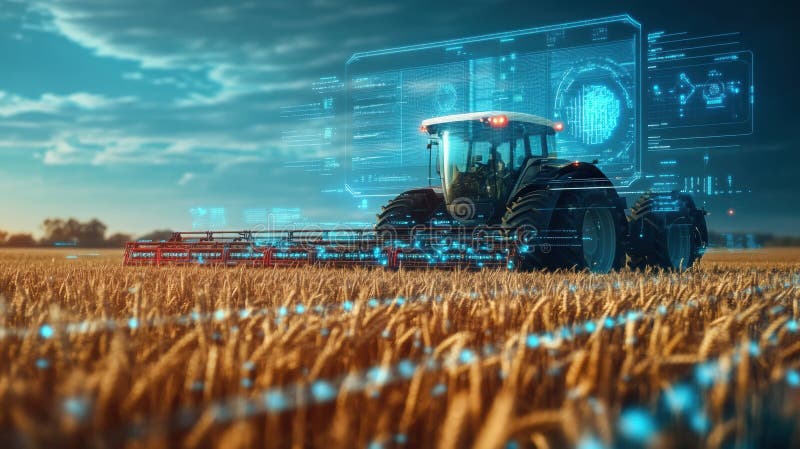 Futuristic Autonomous Tractor with AI Control System Working in a Wheat ...