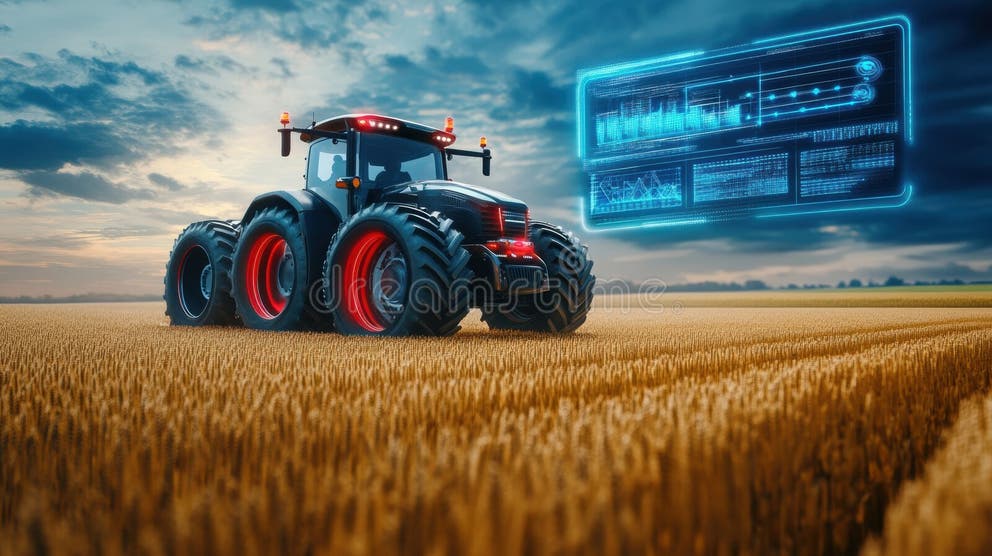 Futuristic Autonomous Tractor Utilizes AI Technology in a Vast Wheat ...
