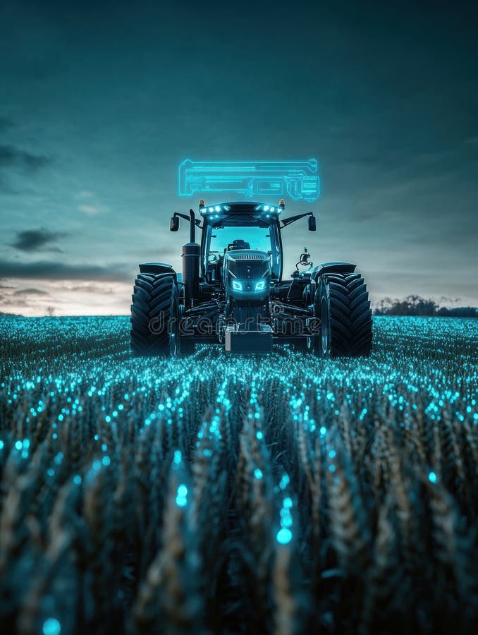 Futuristic Autonomous Tractor Utilizing AI in a Vast Wheat Field with ...