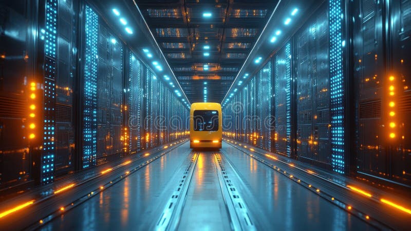 Futuristic Autonomous Train in Data Center Corridor Stock Photo - Image ...