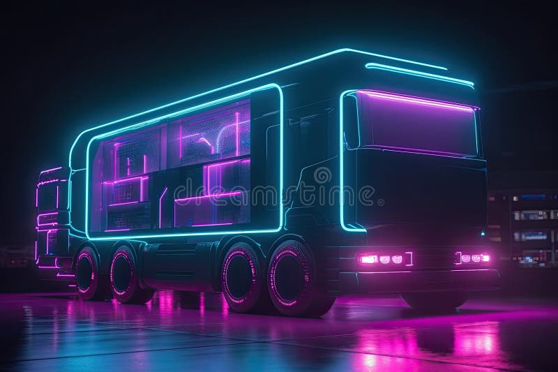 Futuristic Autonomous Unmanned Truck Control System with Neon Lights at ...