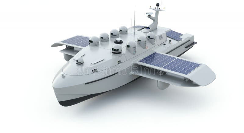 Futuristic Autonomous Unmanned Vessel Adorned with Solar Panels and ...