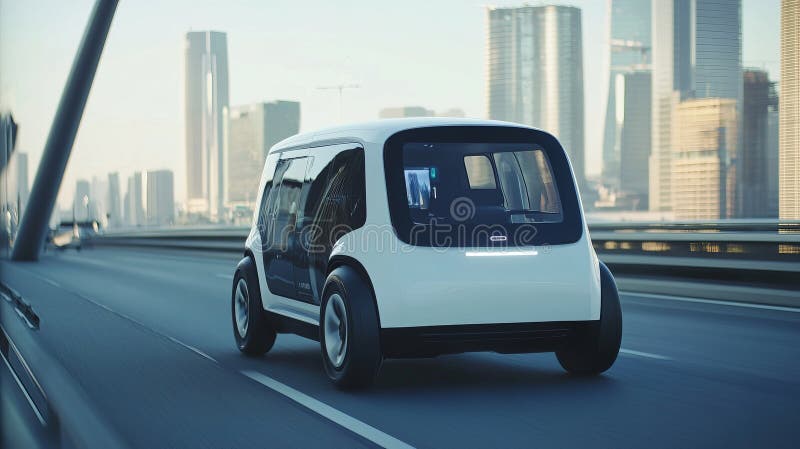 Futuristic Autonomous Vehicle on City Bridge Stock Illustration ...