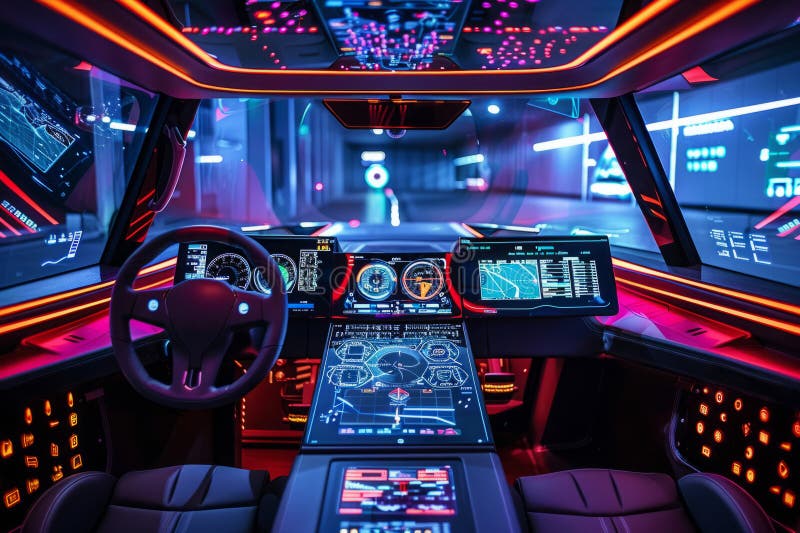 Futuristic Autonomous Vehicle Cockpit. Interior of Unmanned Car ...