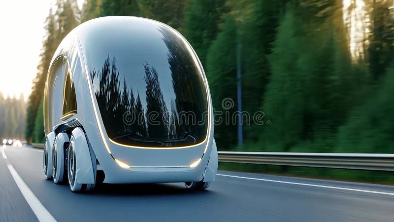 Futuristic Autonomous Vehicle on a Forest Highway Stock Footage - Video ...
