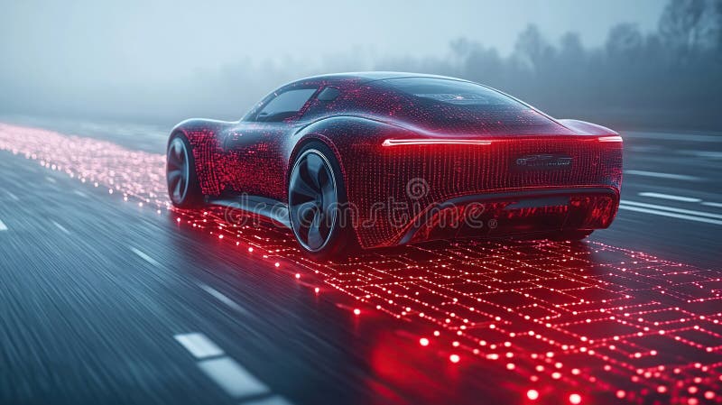 Futuristic Autonomous Vehicle on a Highway, Data Stream Stock ...