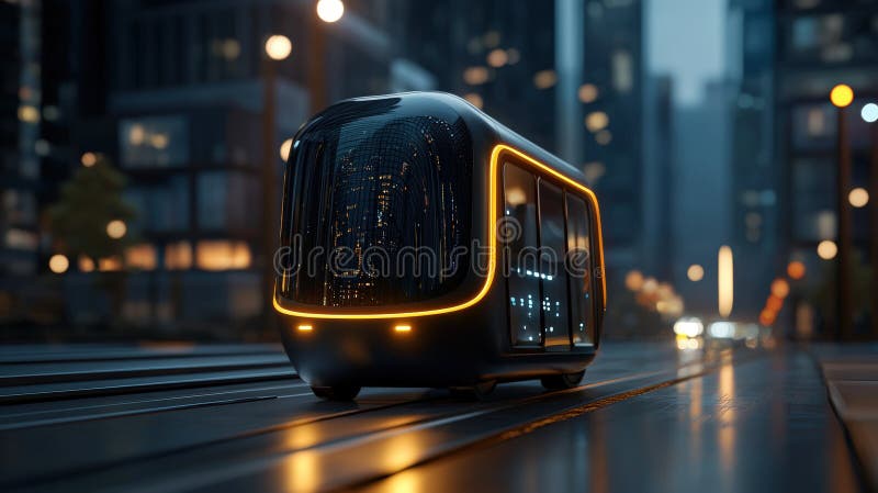 Futuristic Autonomous Vehicle in a Modern Urban Environment Illuminated ...
