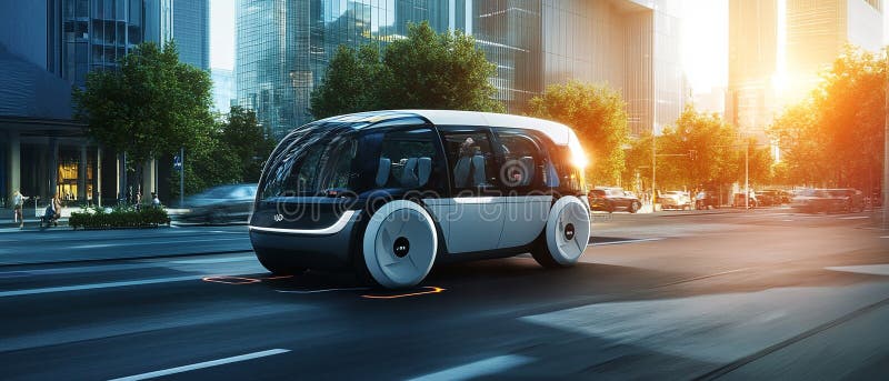 Futuristic Autonomous Vehicle on a Modern Urban Street Stock ...
