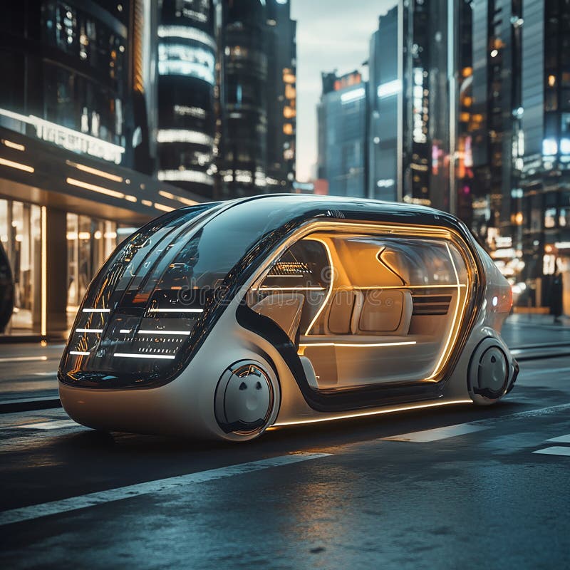 Futuristic Autonomous Vehicle on a Modern Urban Street Stock ...