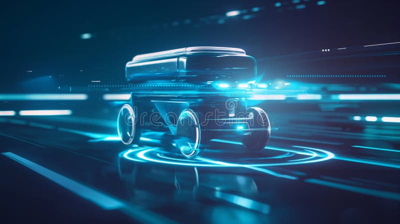 Futuristic Autonomous Vehicle in Neon Blue Light Stock Image - Image of ...