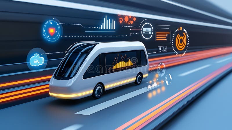 Futuristic Autonomous Vehicle on Road with Digital Data Interface ...