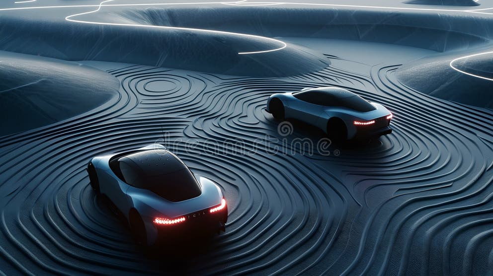 Futuristic Autonomous Vehicles on a Textured Surface at Night ...