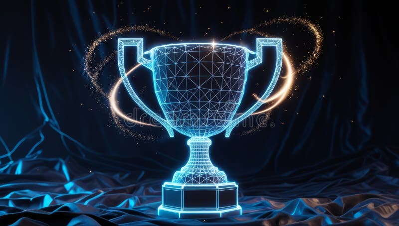 Futuristic Award Trophy with Digital Wireframe and Particle Effects ...