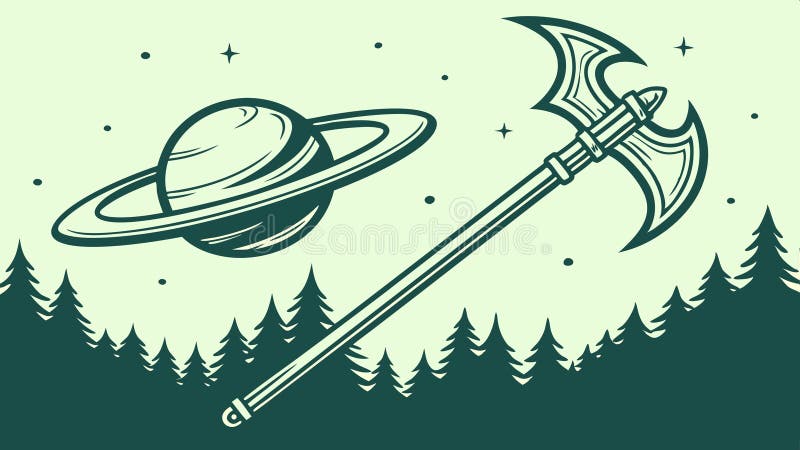 Futuristic Axe with a Planet and Space Background, Vector Design ...