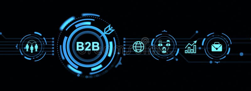 Futuristic B2B Concept Icons on Digital Black Background. 3D Rendering ...