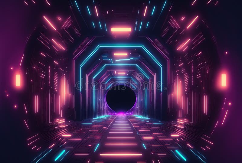 Futuristic Backdrop of a Cyberpunk Themed Neon Glowing Corridor Stock ...