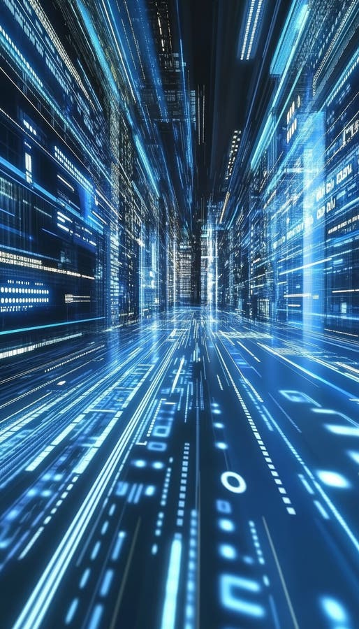 Futuristic Background, Blue Tech Design with Flowing Pattern, Digital ...