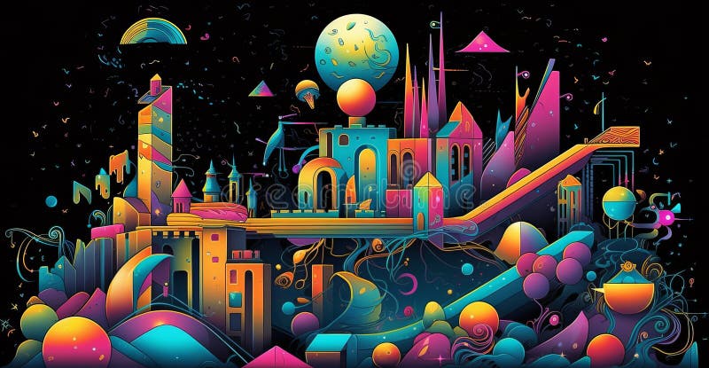 Wallpaper Desktop with Bright and Colorful Objects Stock Illustration ...