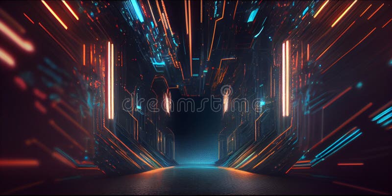 Futuristic Background Digital or Cyber Surface Lights and Geometric ...