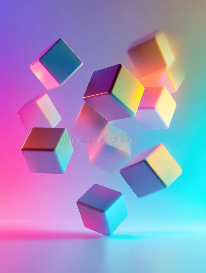 Futuristic Background Featuring Floating Colorful 3D Cubes with Soft ...