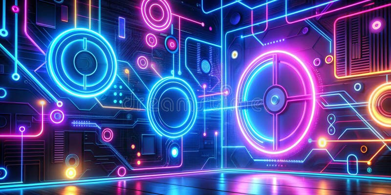 Neon Design Elements Glowing in Technology Background Stock ...