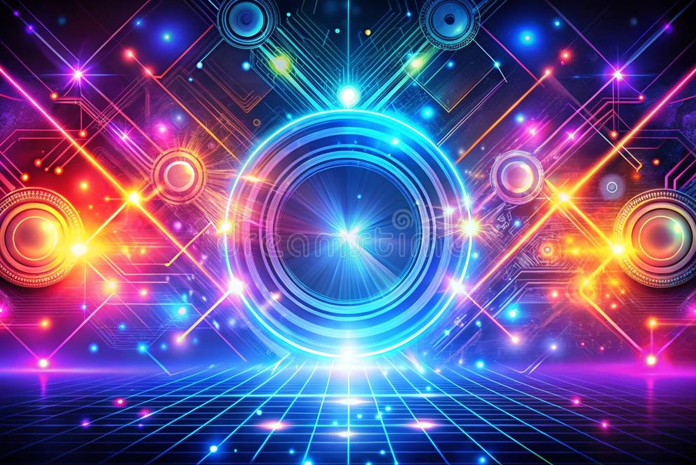 Neon Design Elements Glowing in Technology Background Stock ...