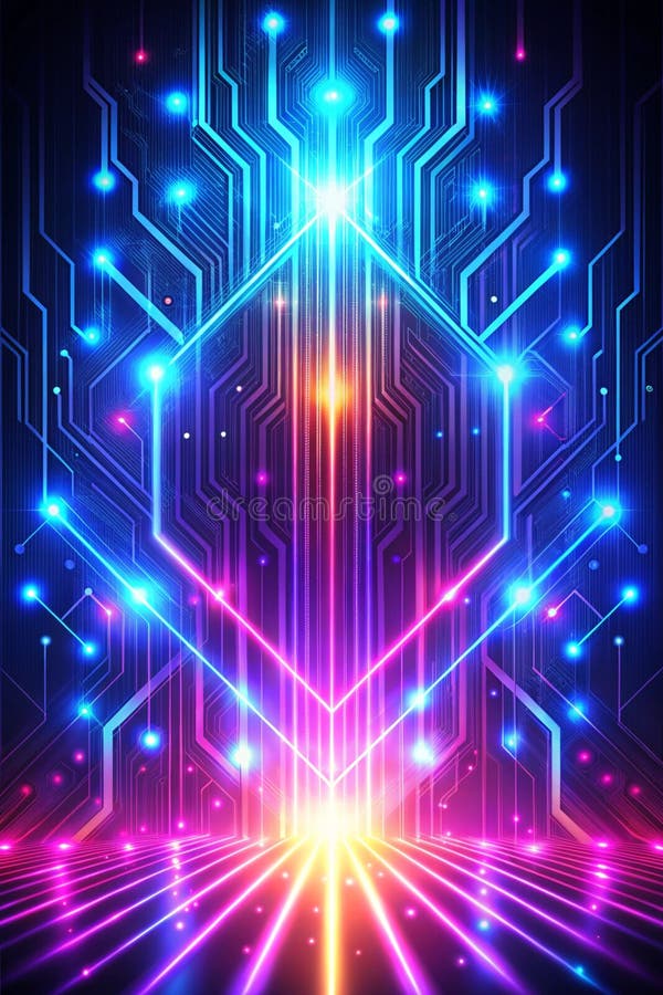 Neon Design Elements Glowing in Technology Background Stock ...
