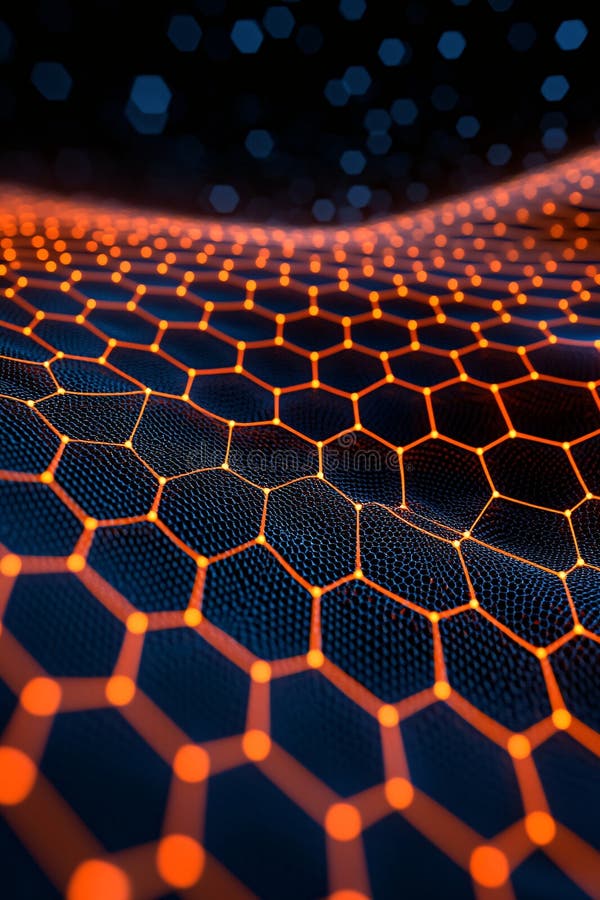 Abstract Tech-Inspired Background with Glowing Orange Hexagon Grid in ...